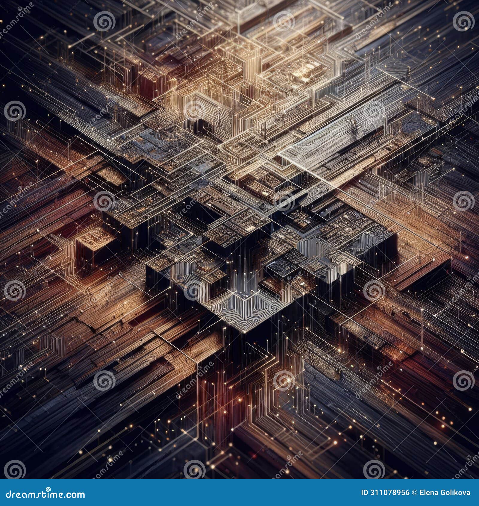 Digital Image of a PCB Landscape with Glowing Lights Stock Photo ...