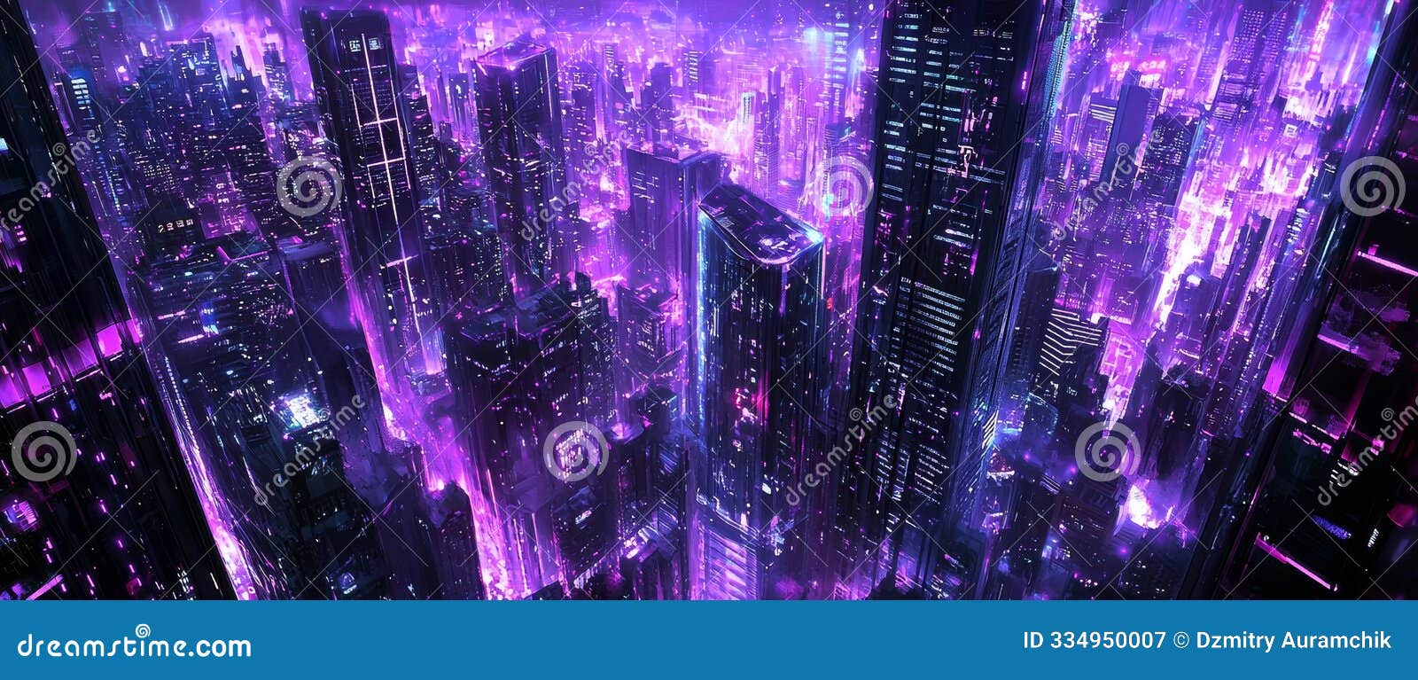 This Digital Image Portrays a Haunting City Skyline with Neon Lights ...