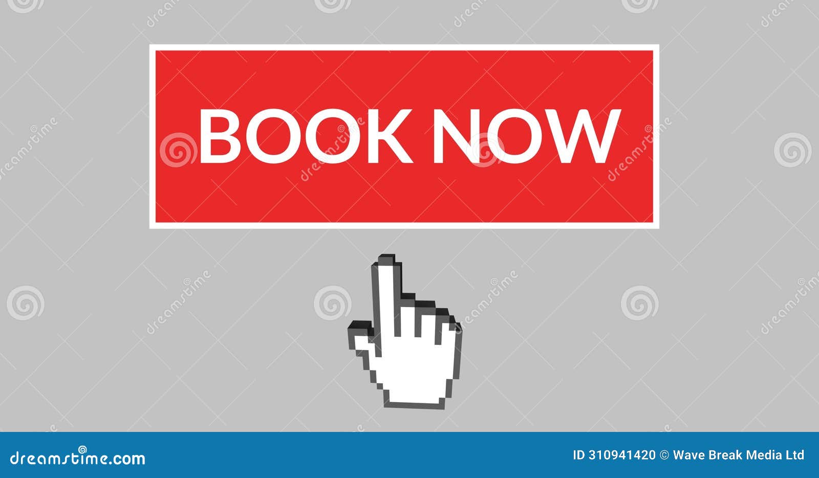 Digital Image of a Red Book Now Button with a Hand Icon Below Pointing ...