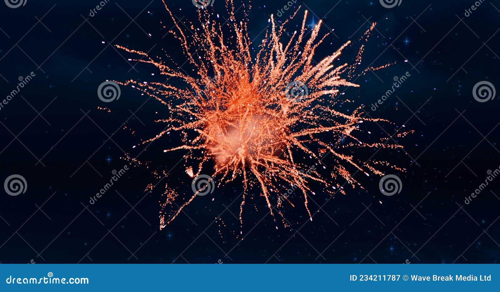 Digital Image of Red Fireworks Exploding in the Night Sky with Clouds ...