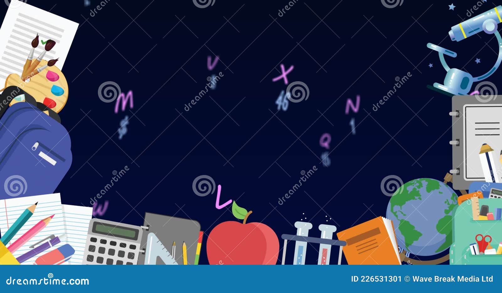 Digital Image of School Concept Icons Against Multiple Numbers and ...