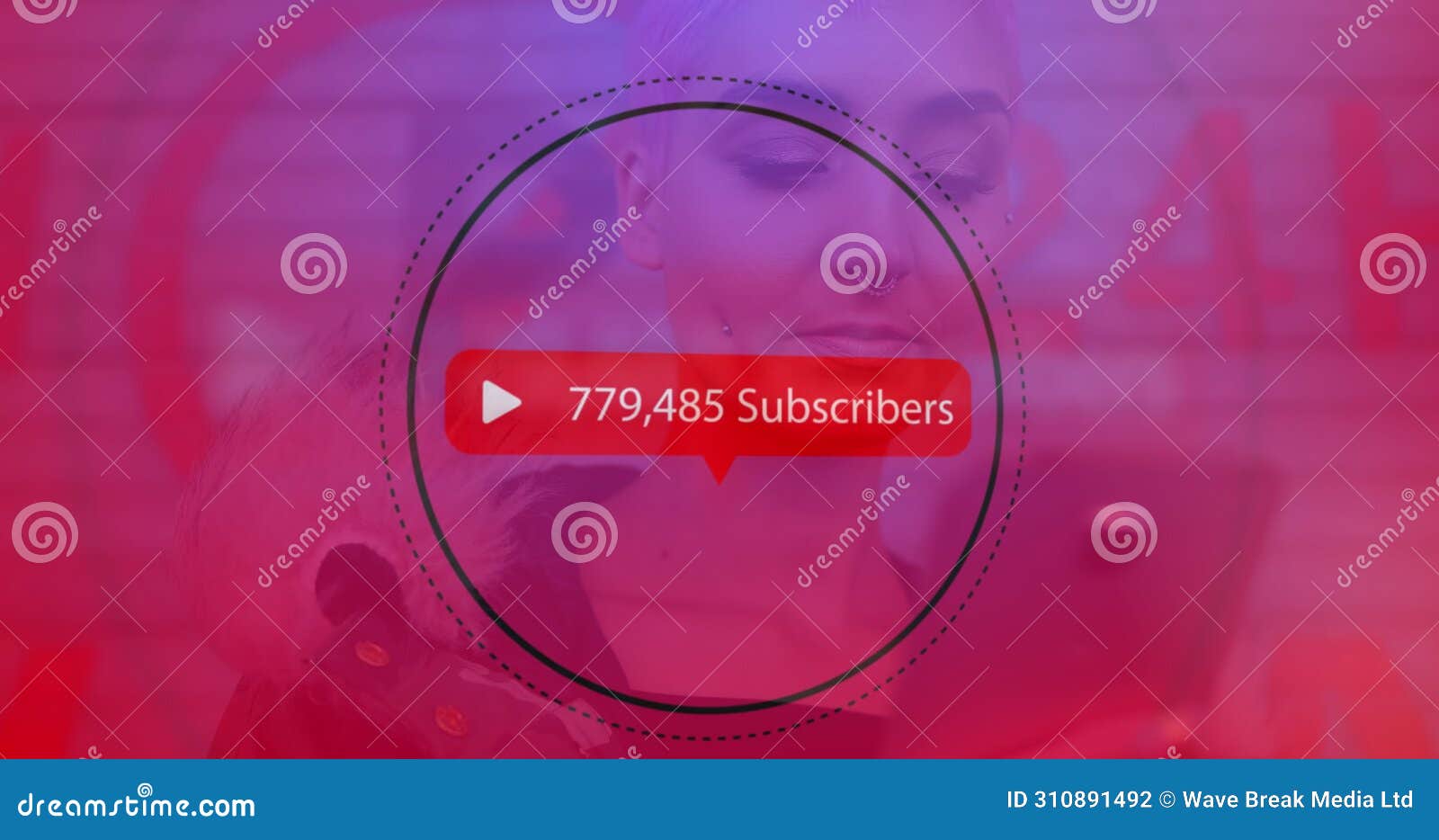 Digital Image Shows Woman Using Phone with Rising Subscriber Numbers on ...
