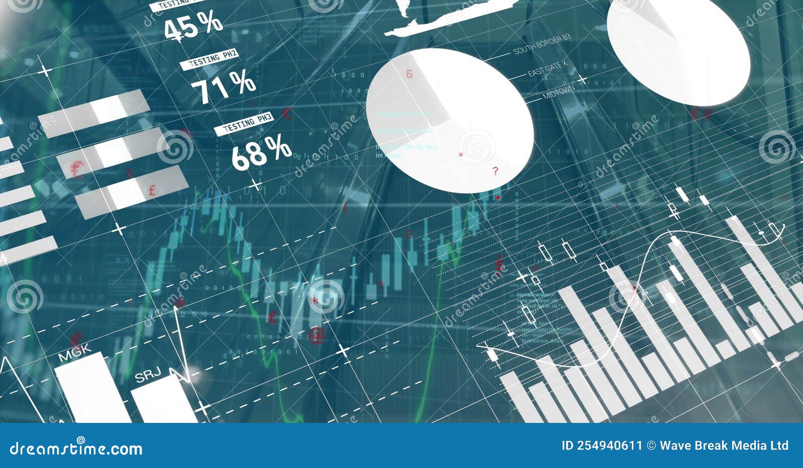 Digital Image of Various Charts Moving Over Grid Pattern and Programming Language Stock ...