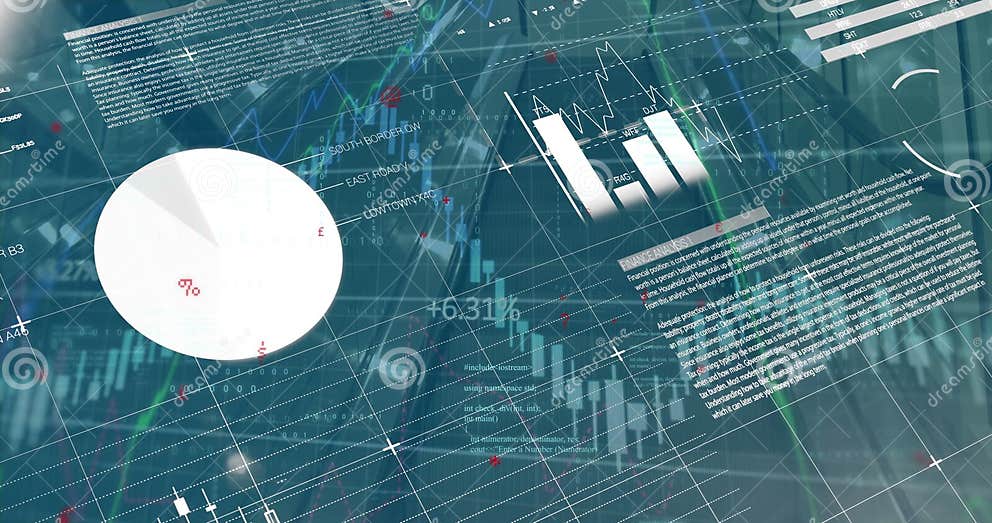 Digital Image of Various Charts Moving Over Grid Pattern and ...