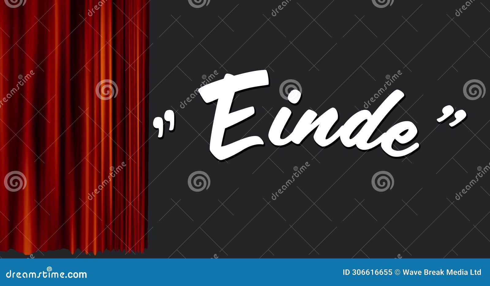 Digital Image of a White Einde Sign Appearing As a Red Curtain Opens To ...