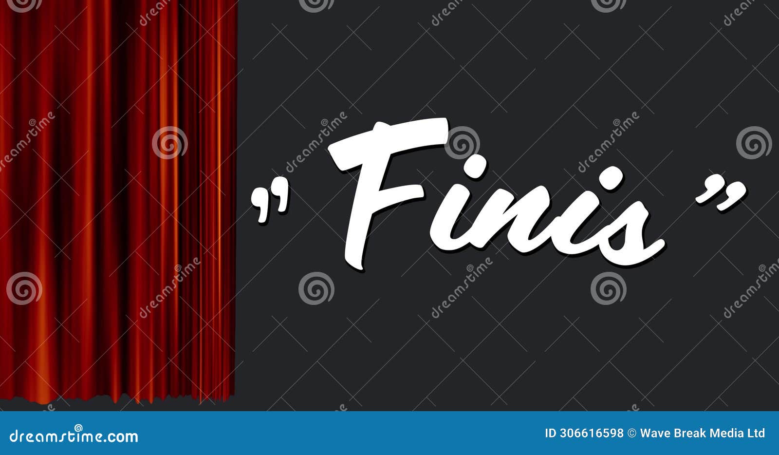 Digital Image of a White Finis Sign Appearing As a Red Curtain Opens To ...