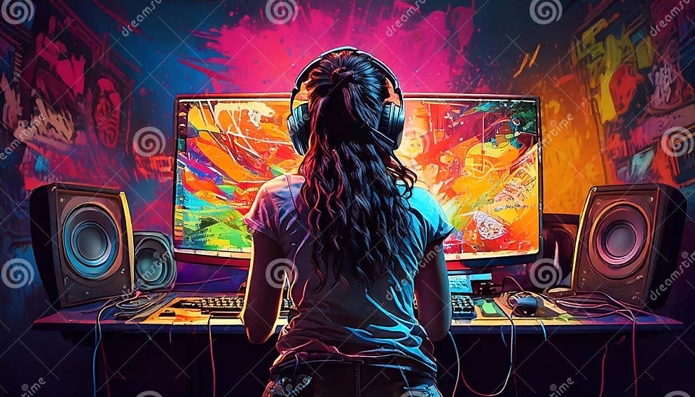 Digital Immersion - a Gamer S Creative Universe Stock Illustration ...