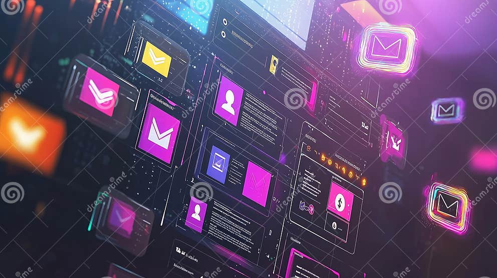 Digital Inbox Overload; Emails, Messages, Notifications. Use Tech Illustration Stock Photo ...