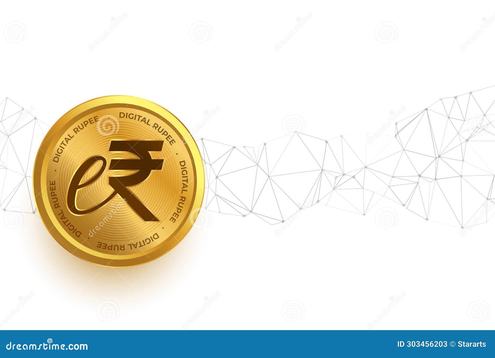 Digital Indian Currency E-rupi Symbol On Golden Coin Design Cartoon ...