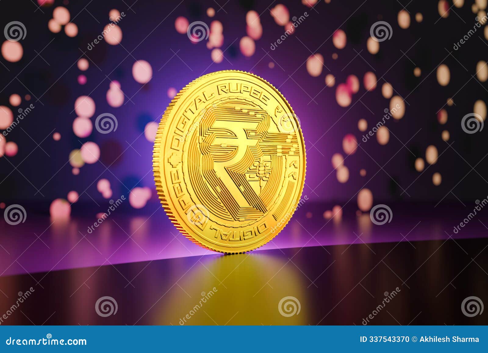 Digital Indian Rupee Gold Coin Crypto Currency - 3D Illustration Stock ...