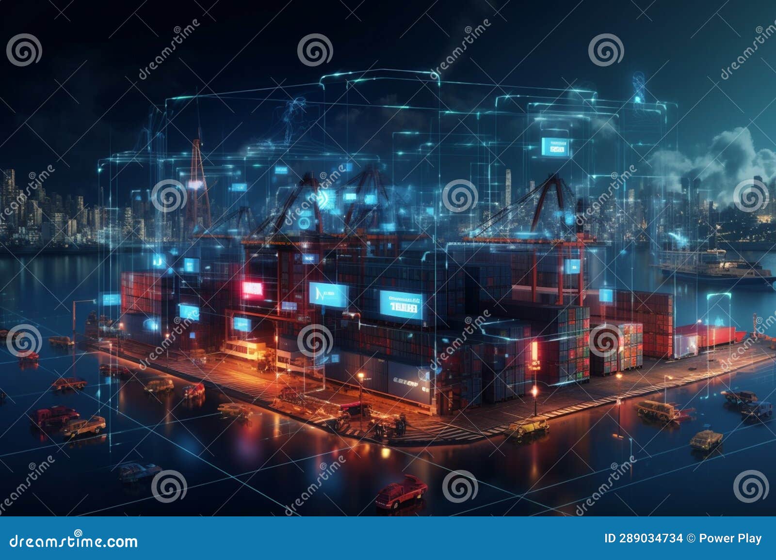 Digital Industrial Container Cargo Freight Ship with Working Crane ...