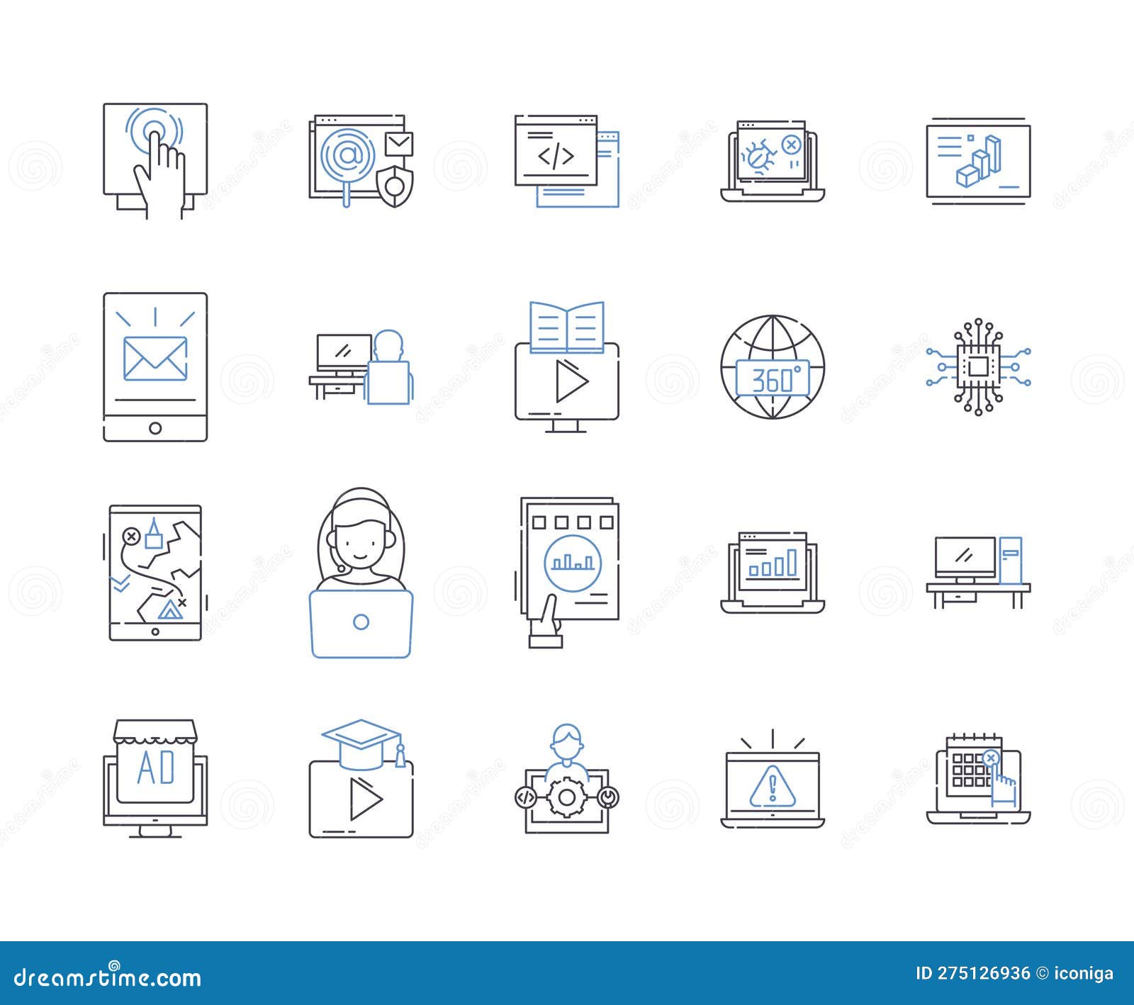 Digital Industry Linear Icons Set. Digitalization, Innovation, Transformation, Disruption ...