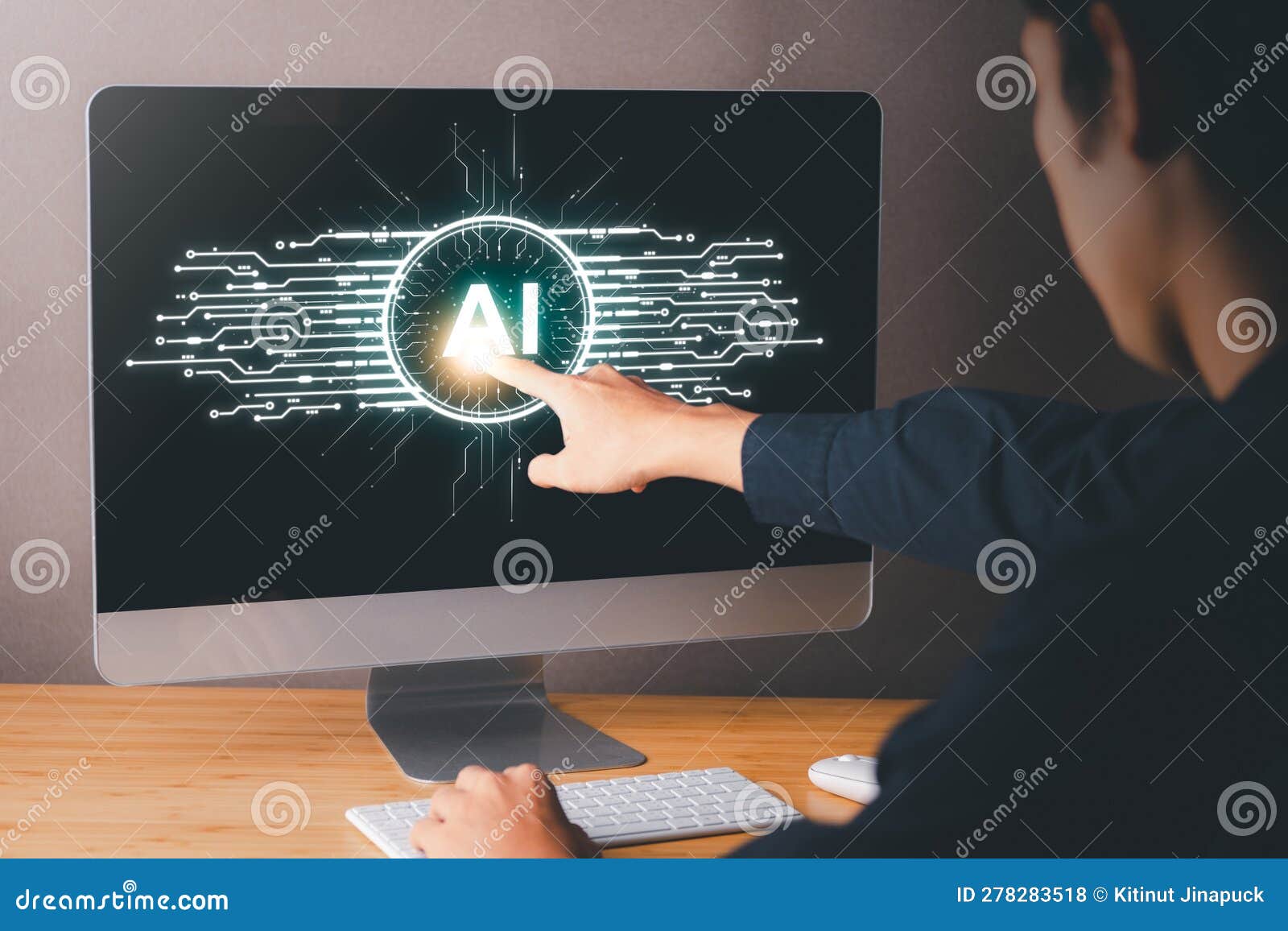 Businessman and Artificial Intelligence Icon on the Screen. Chatbot and ...