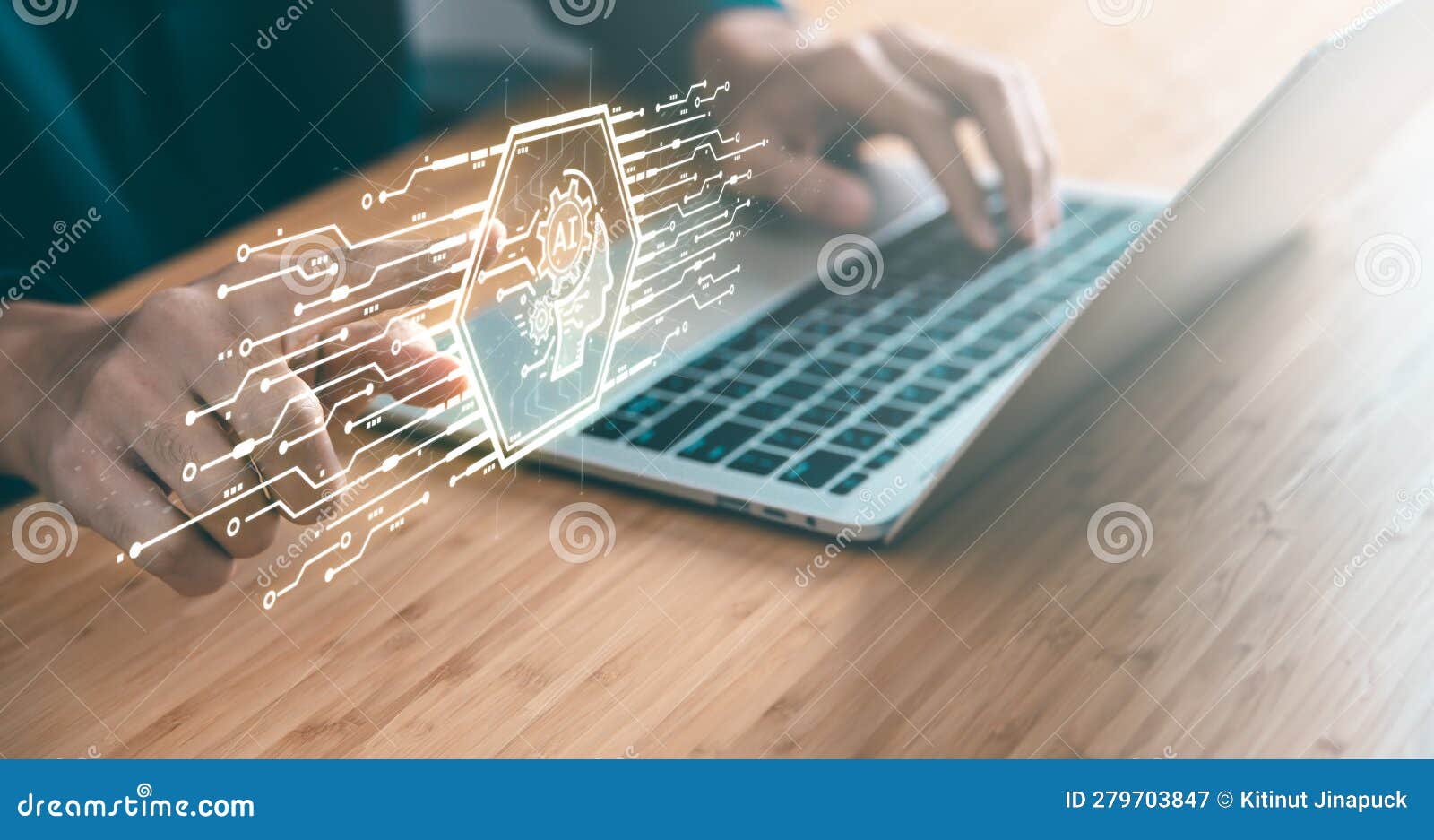 Digital Information Technology. Businessman Touching AI Artificial ...