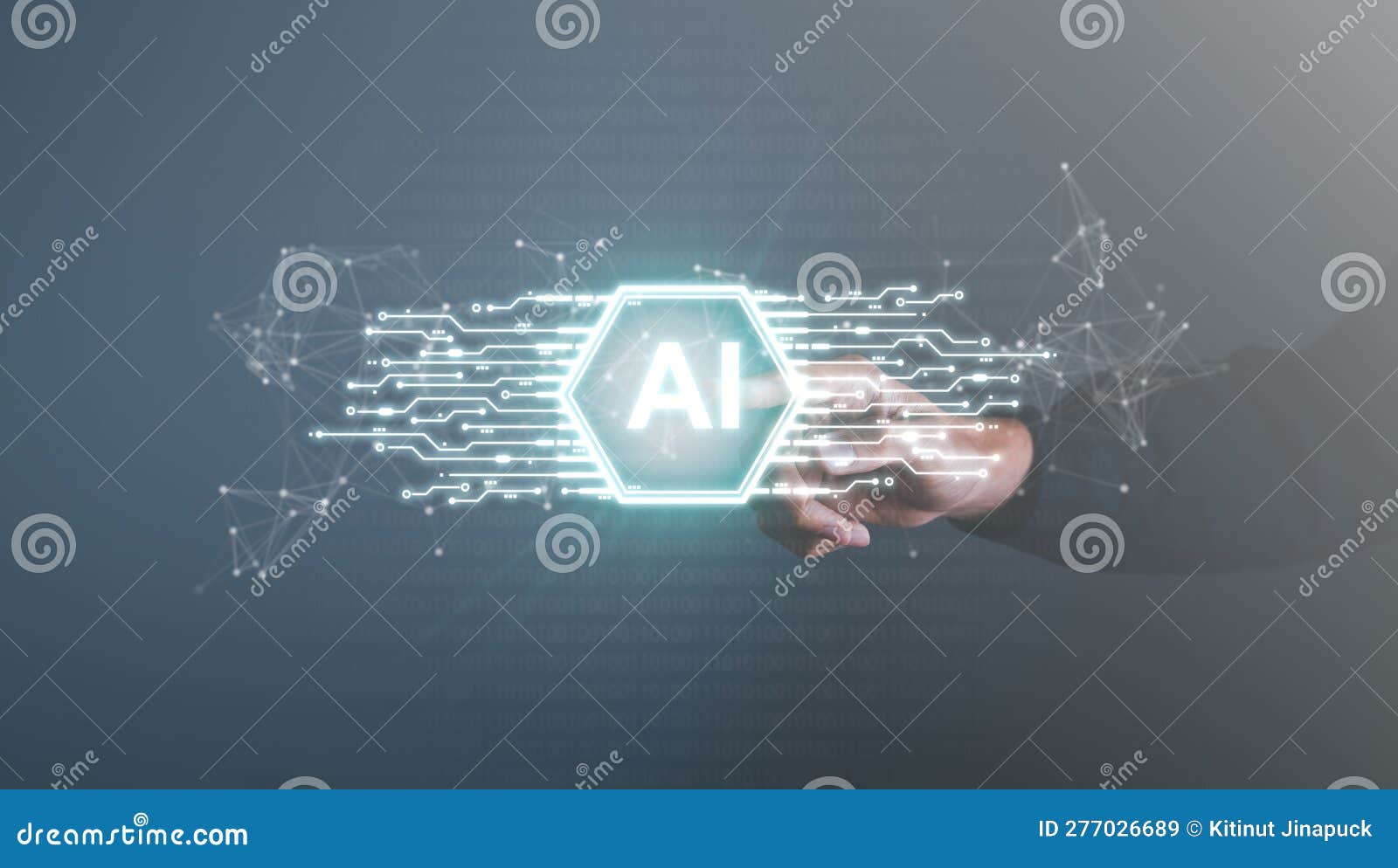 Digital Information Technology Concept. Businessman Touching Artificial ...