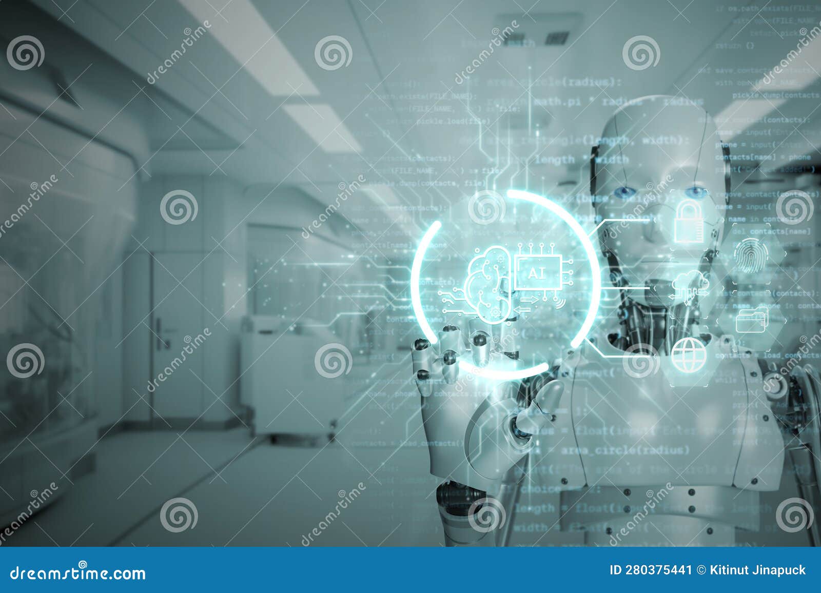 Digital Information Technology. Robot Touching AI Artificial ...