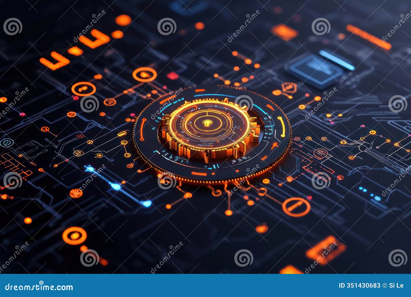 Cyberpunk Interface Blue And Orange Digital Displays With World Map And ...