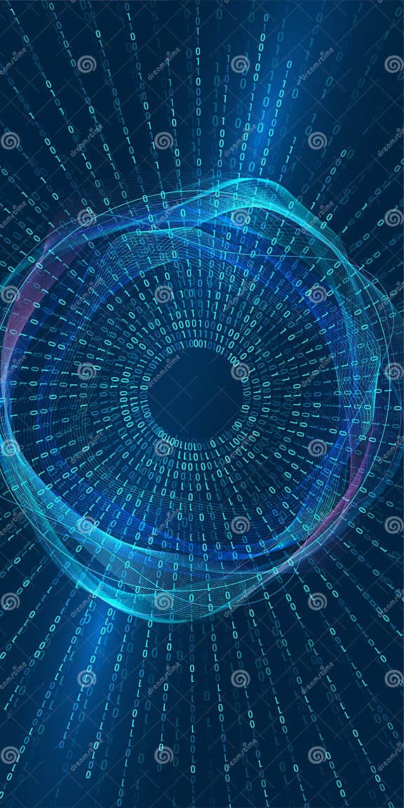 Digital Innovation, Technology, AI, Big Data. Abstract Binary Shape with Circular Wave Element ...