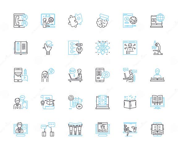 Digital Instruction Linear Icons Set E Learning Virtual Online Multimedia Interactive