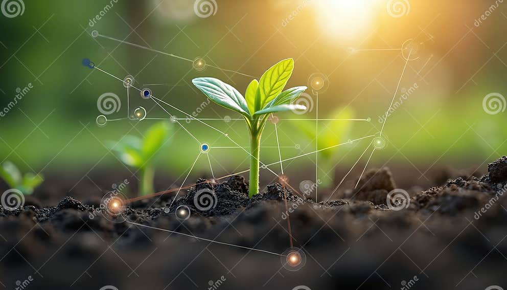 Digital Integration in Agriculture Concept with Growing Seedling in ...