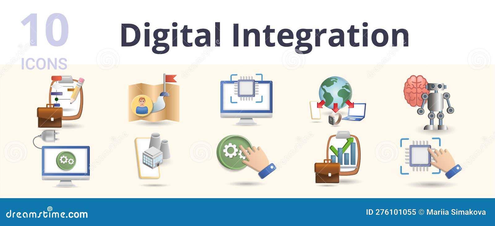 Digital Integration Set. Creative Icons: Plug and Work, Machine To ...