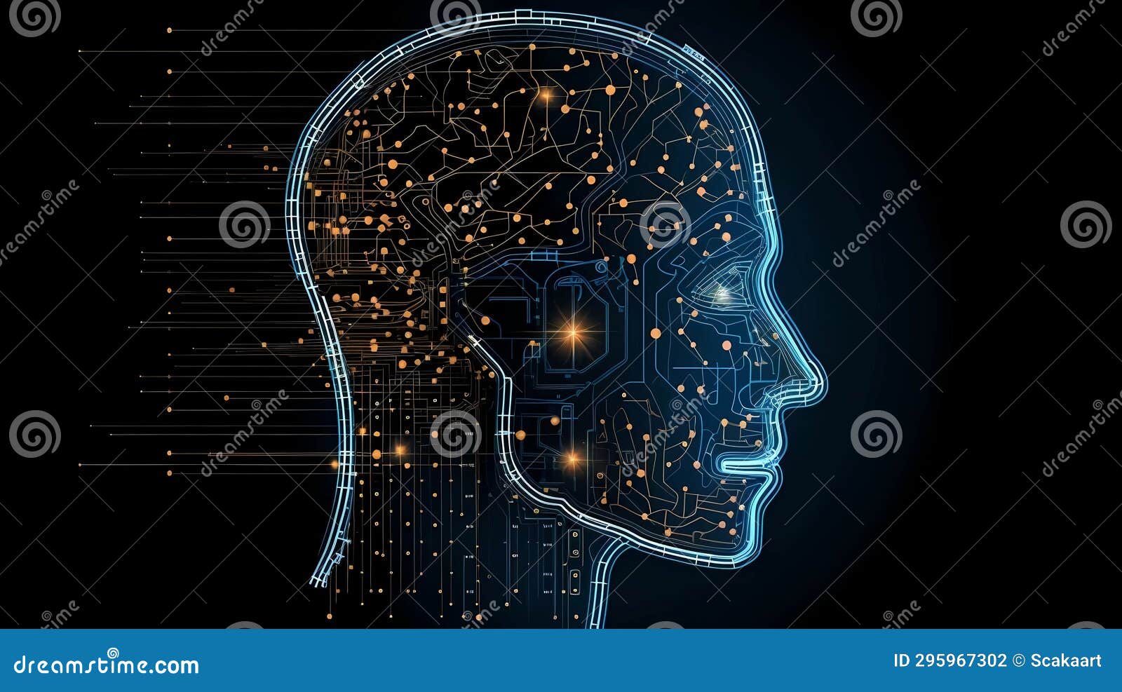 Digital Intelligence: Human Head with Electronic Circuits, Artificial ...