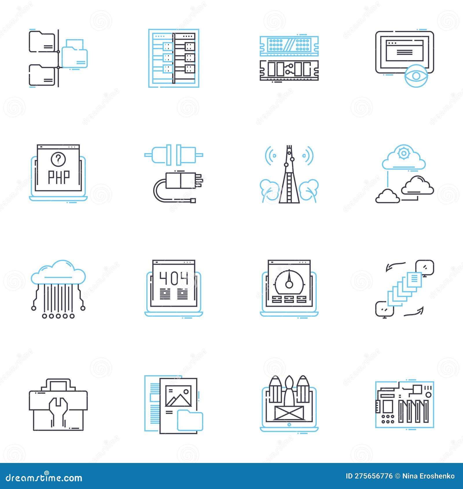 Digital Intelligence Linear Icons Set Analytics Algorithms Automation Big Data Blockchain