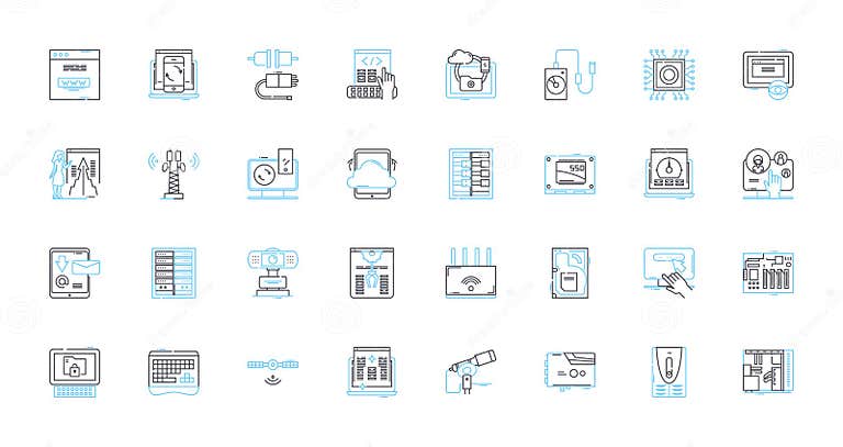 Digital Intelligence Linear Icons Set. Analytics, Algorithms, Automation, Big Data, Blockchain ...