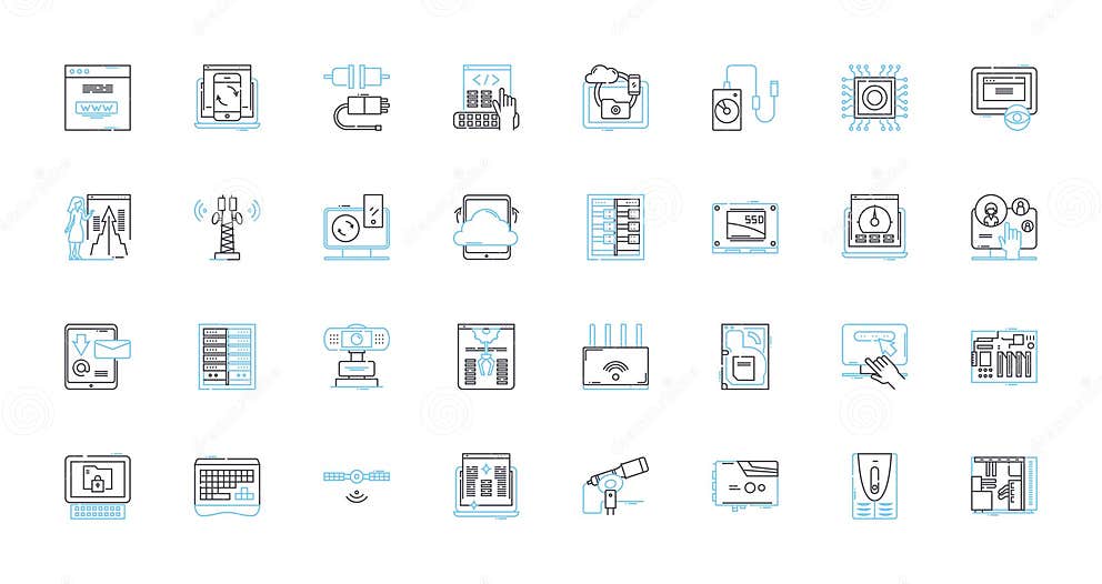 Digital Intelligence Linear Icons Set Analytics Algorithms Automation Big Data Blockchain