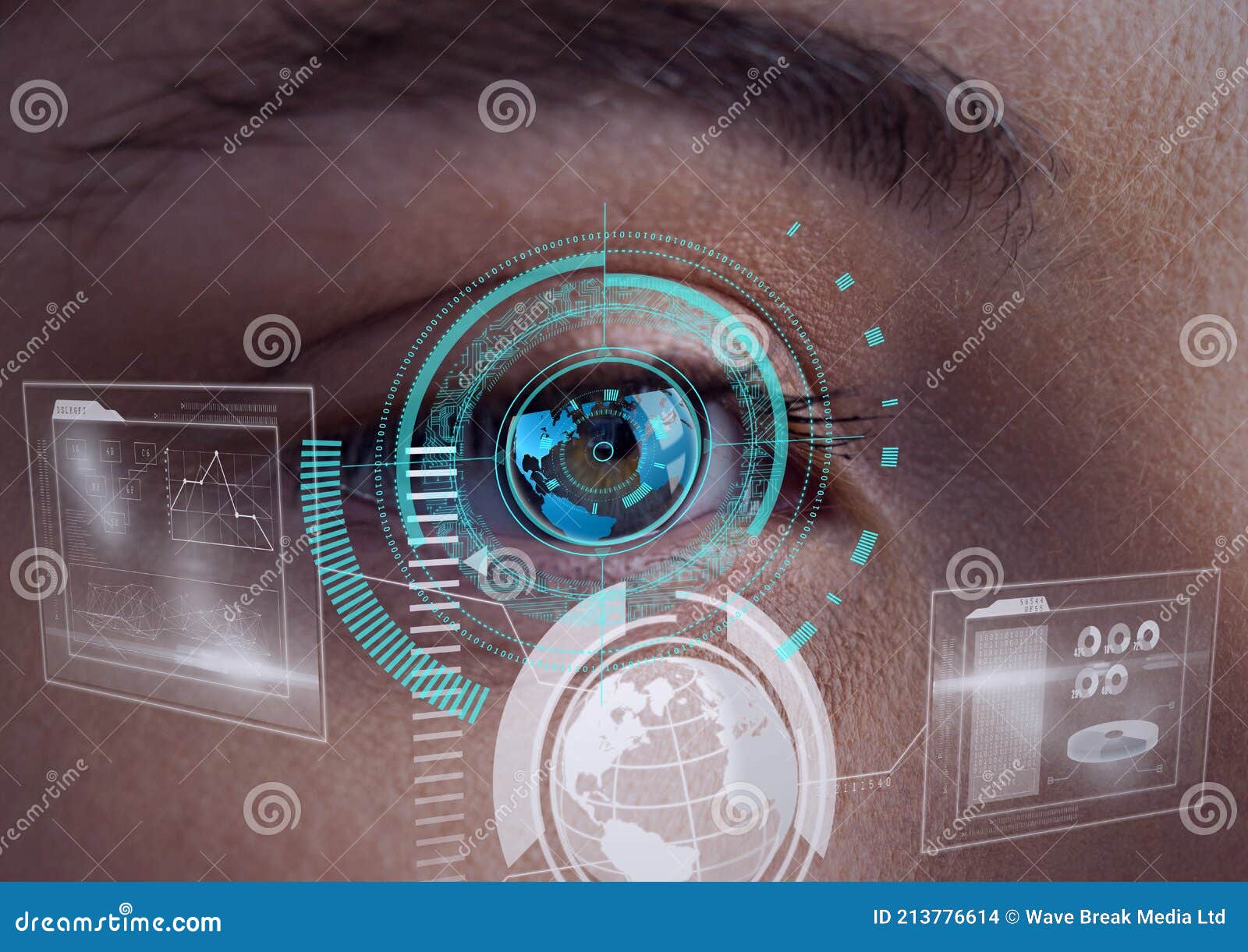 Digital Interface with Data Processing Against Close Up of Female Human ...