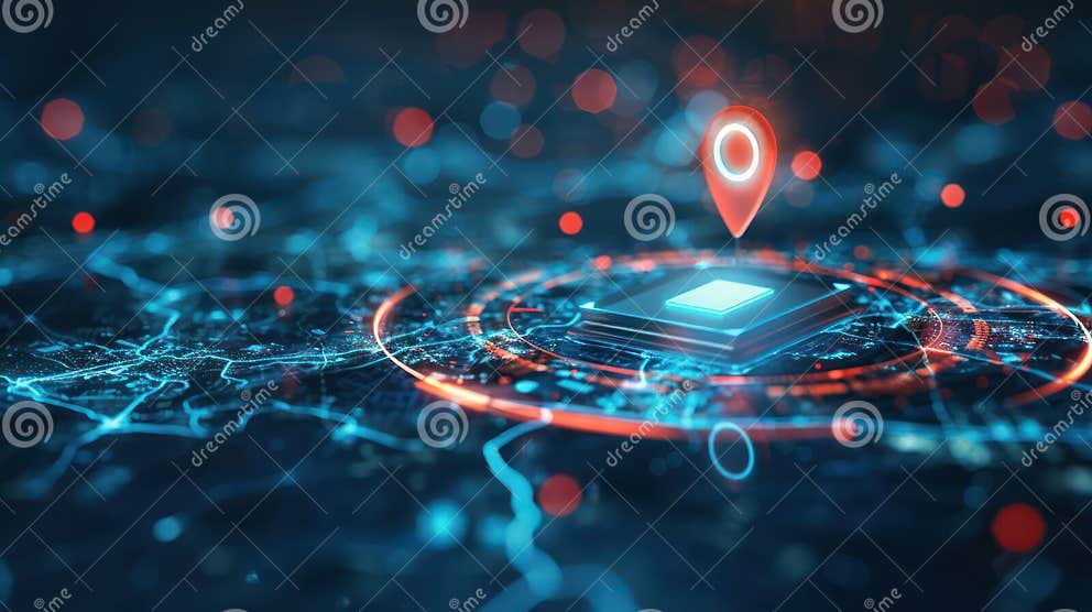 A Digital Interface Displaying a GPS Location Marker on a World Stock ...