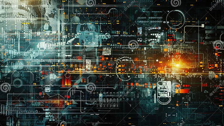 A Digital Interface Displaying Layers of Encrypted Data and Security ...