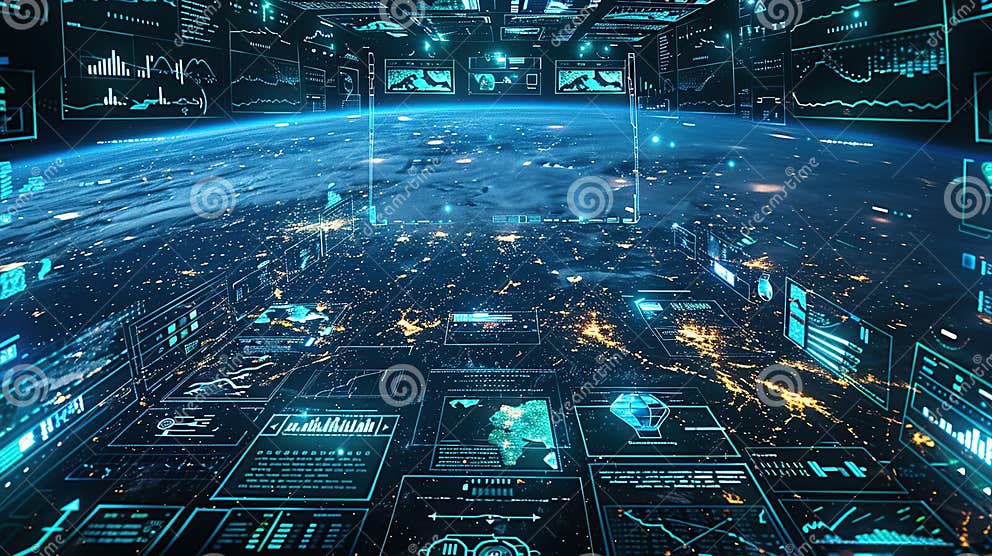 Digital Interface with Earth Visualization Stock Illustration ...