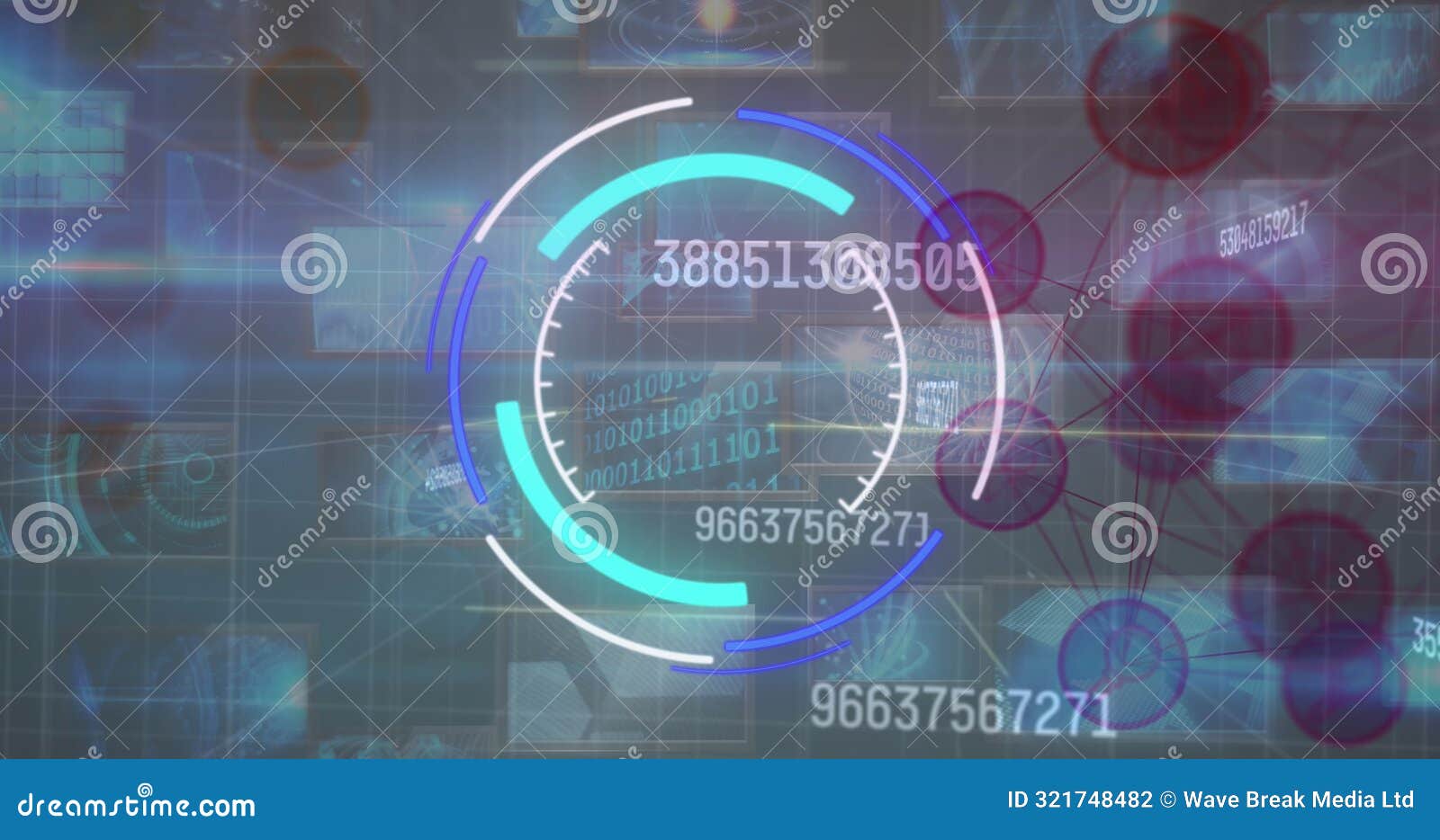 Digital Interface with Futuristic Graphics and Binary Code Displayed on ...