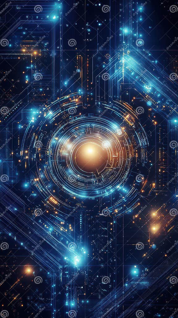 Abstract Digital Interface with Glowing Lines and Circular Elements Stock Illustration ...