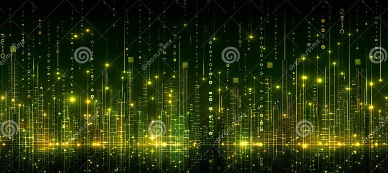 Digital Interface Pixelated Data Stream Binary Code Encryption Concept With Glowing Dots 