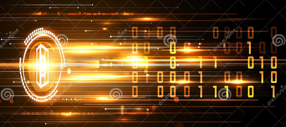 Digital Interface with Pixelated Data Stream, Binary Code, Encryption Concept and Glowing Dots ...