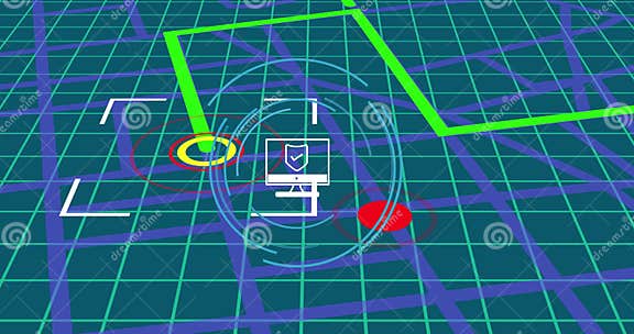 Digital Interface Showing Computer Icon With Security Symbols On A Grid 7121