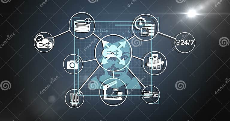 Digital Interface Showing Interconnected Icons Representing Various ...