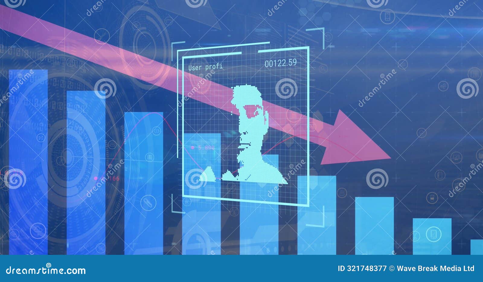 Digital Interface Showing User Profile with a Declining Graph and Bar ...