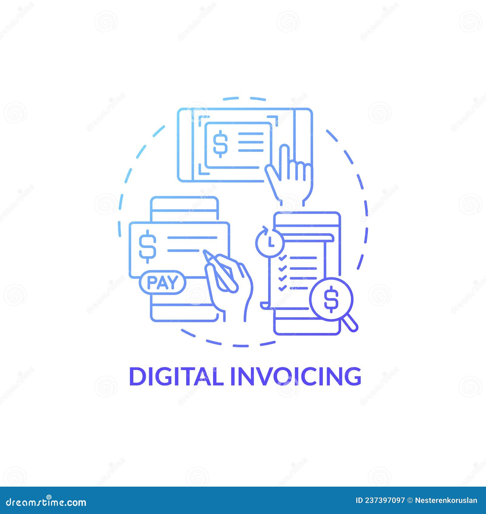 Digital Invoicing Blue Gradient Concept Icon Cartoon Vector ...