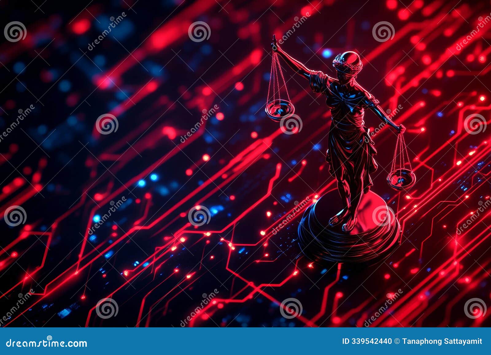 Digital Justice Lady Justice On A Circuit Board Representing The ...