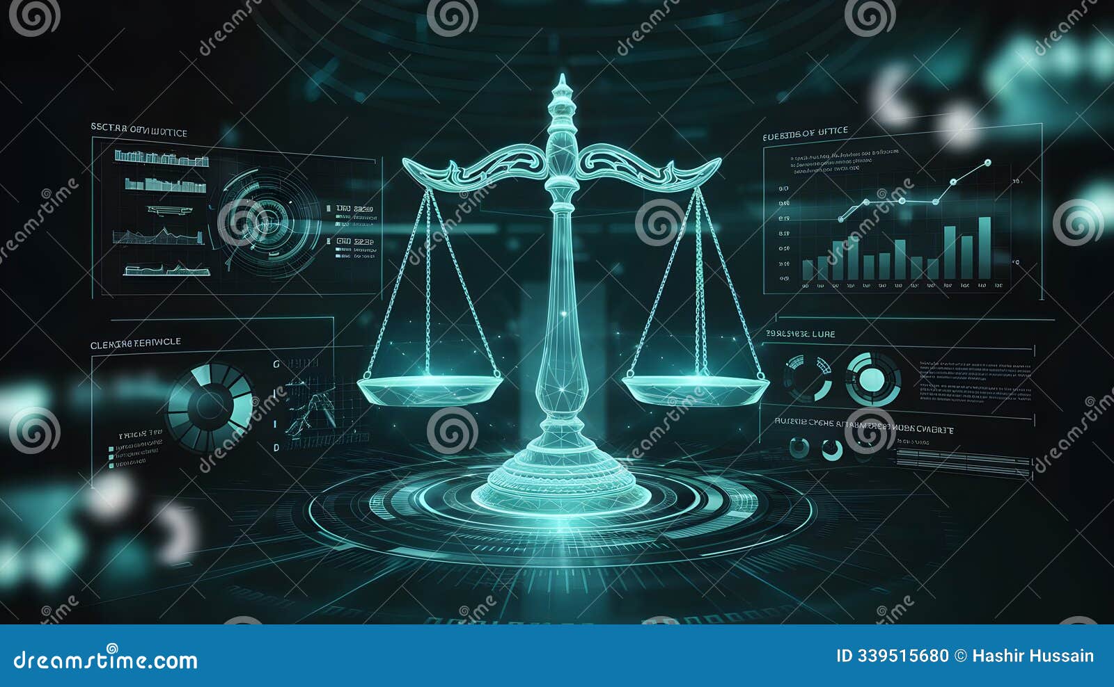 Digital Justice Scales of Justice with Futuristic Data and Charts Stock ...