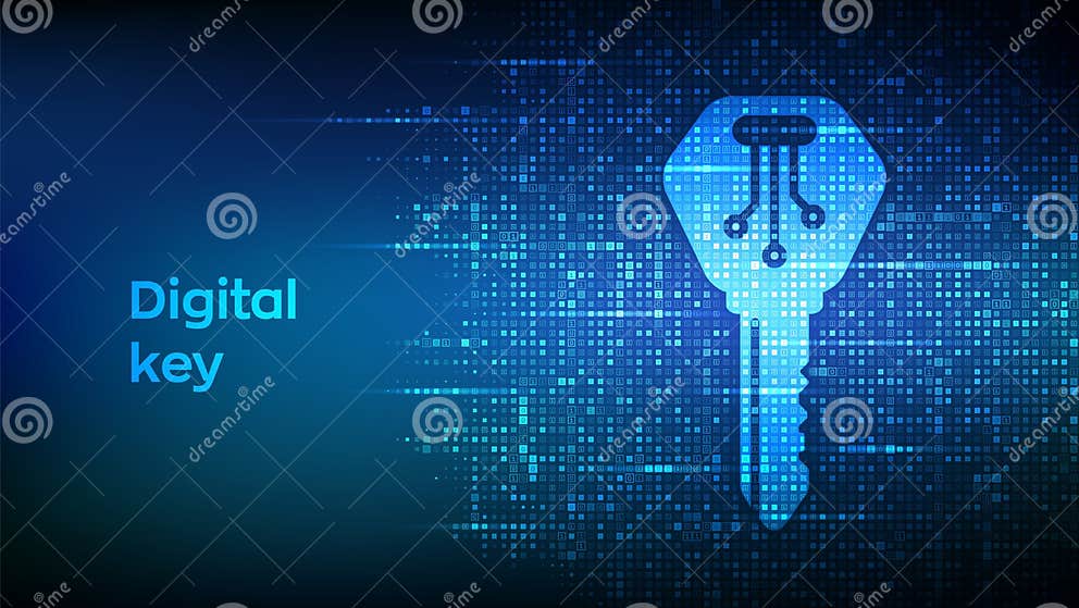 Digital Key. Electronic Key Icon Made with Binary Code. Cyber Security ...