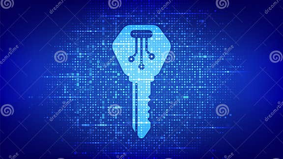 Digital Key. Electronic Key Icon Made with Binary Code. Cyber Security ...