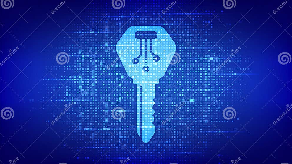 Digital Key. Electronic Key Icon Made with Binary Code. Cyber Security and Access Background ...