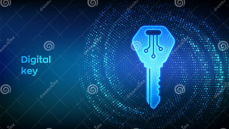 Digital Key. Electronic Key Icon Made with Binary Code. Cyber Security and Access Background ...