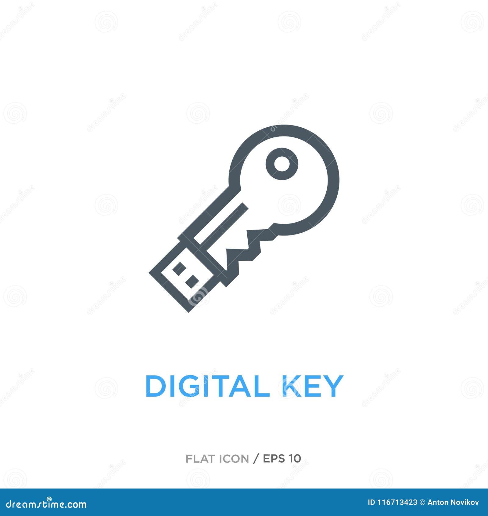 Digital key line flat icon stock vector. Illustration of vector - 116713423