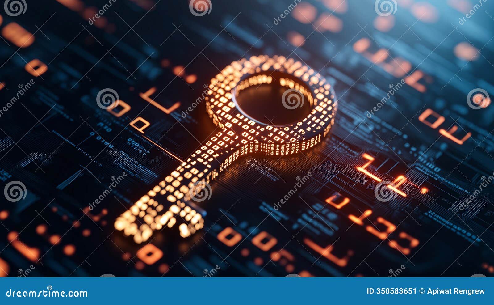 Digital Key Symbol Illuminated with Binary Code Representing Security and Technology Background ...