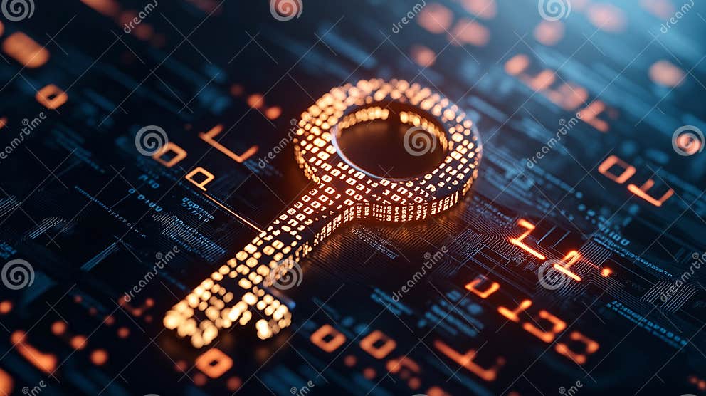 Digital Key Symbol Illuminated with Binary Code Representing Security and Technology Background ...